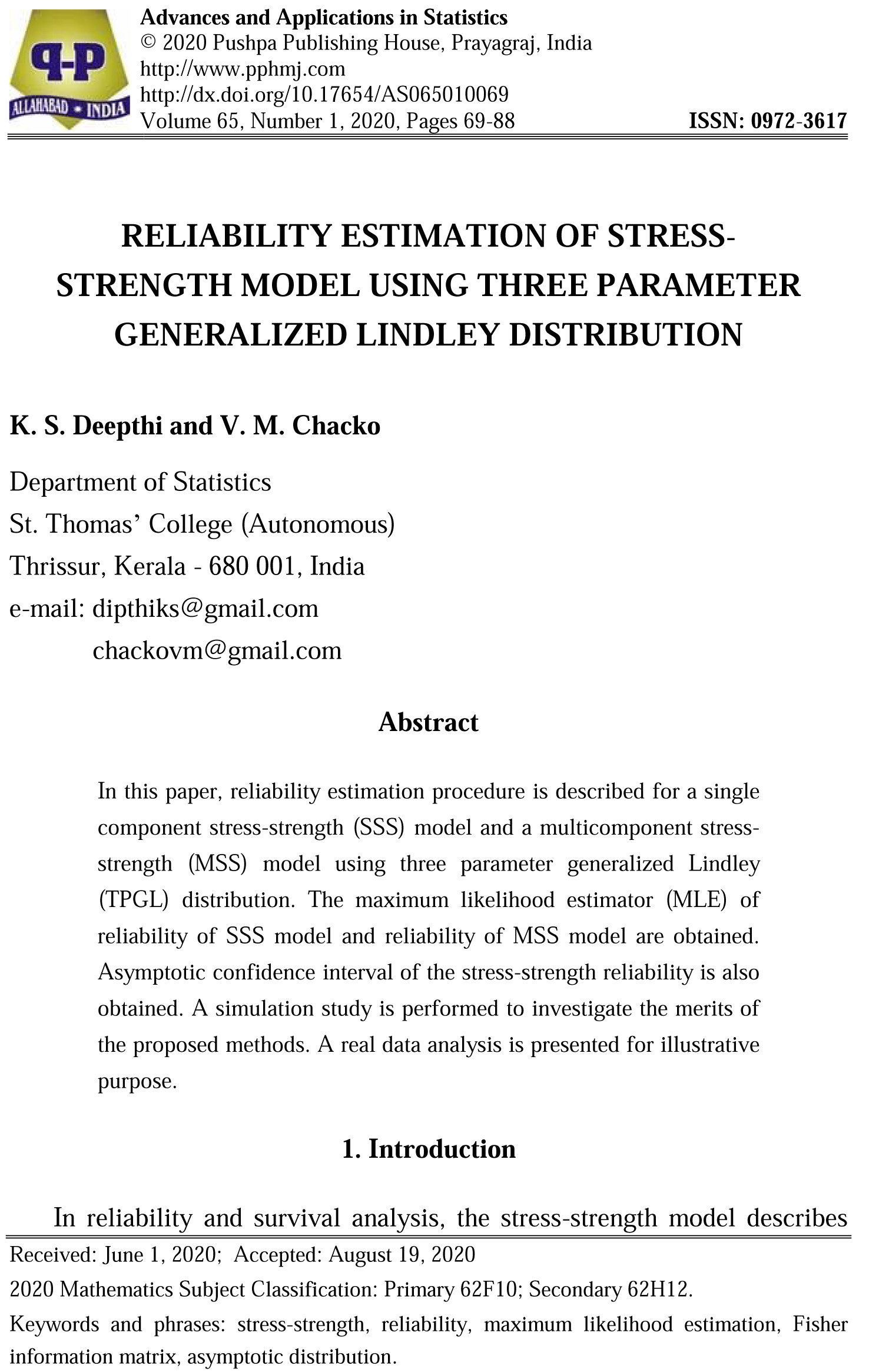 Reliability Estimation Of Stress Strength Model Using Three Parameter Generalized Lindly