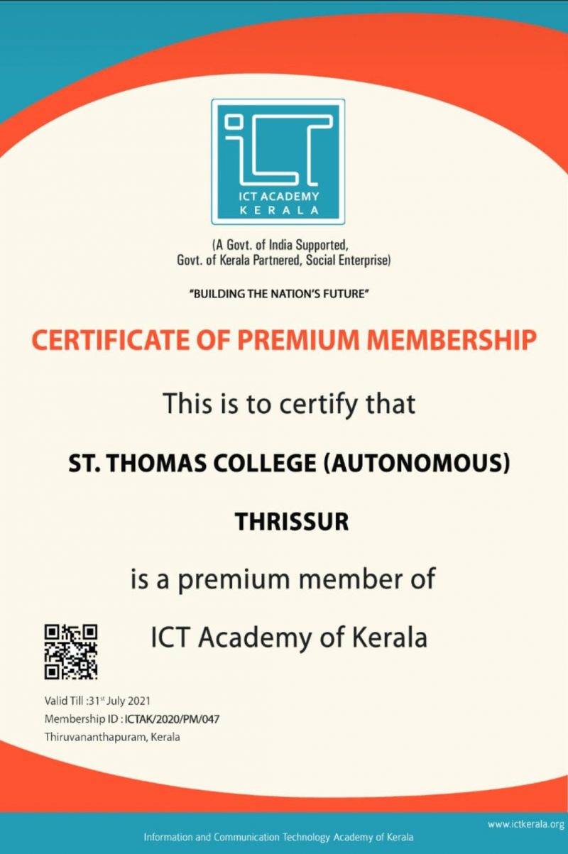 Certificate of Premium Membership: ICT Academy of Kerala - St Thomas ...