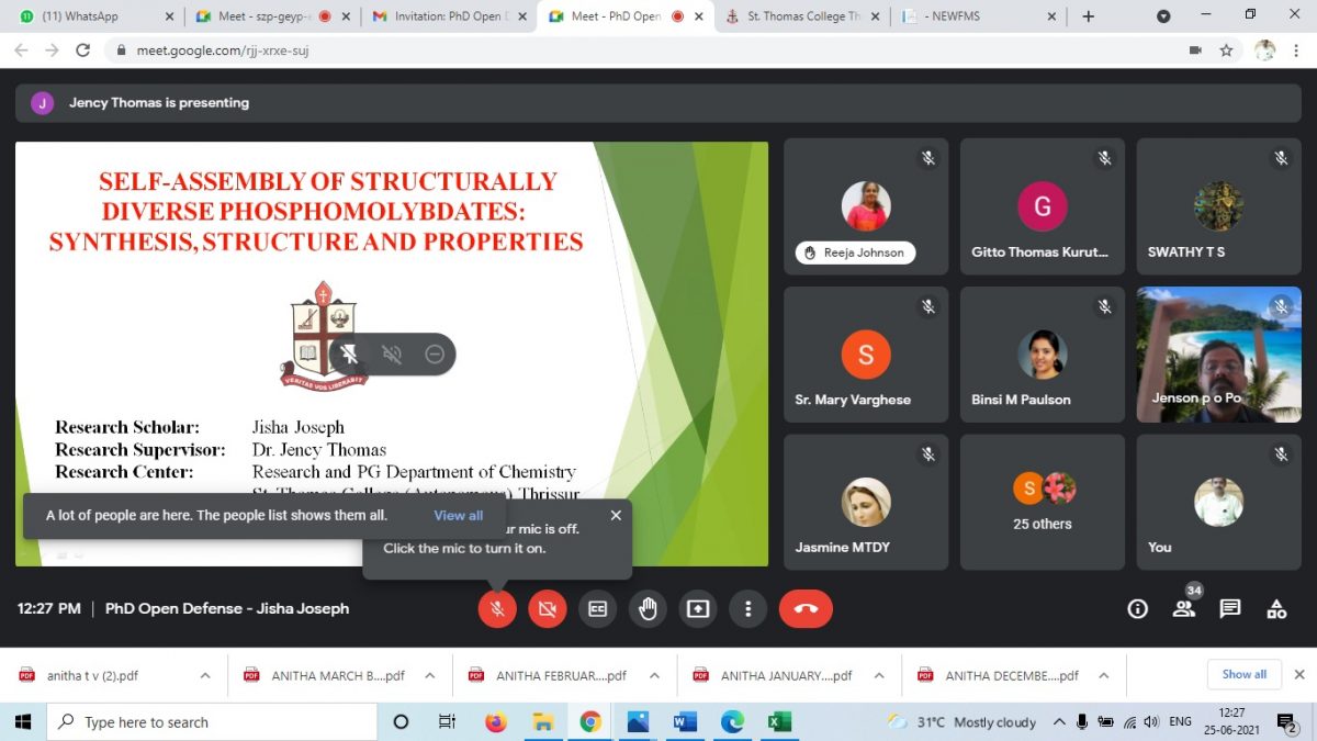 PhD Open Defence, Sr.Jisha Jospeph, Chemistry - St Thomas College ... PhD Open Defence, Sr.Jisha Jospeph, Chemistry - St Thomas College ...