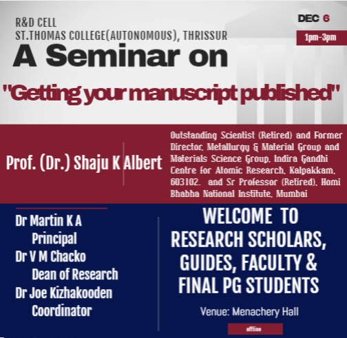 A Seminar on 'Getting Your Manuscript Published', 06.12.2022 - St ...