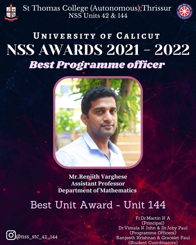 BEST NSS UNIT AND PROGRAMME OFFICER AWARDS - St Thomas College (Autonomous)
