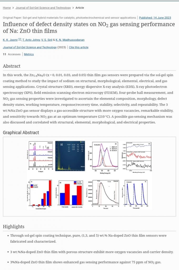 Influence of defect chemistry on NO2 gas sensing....... - St Thomas ...