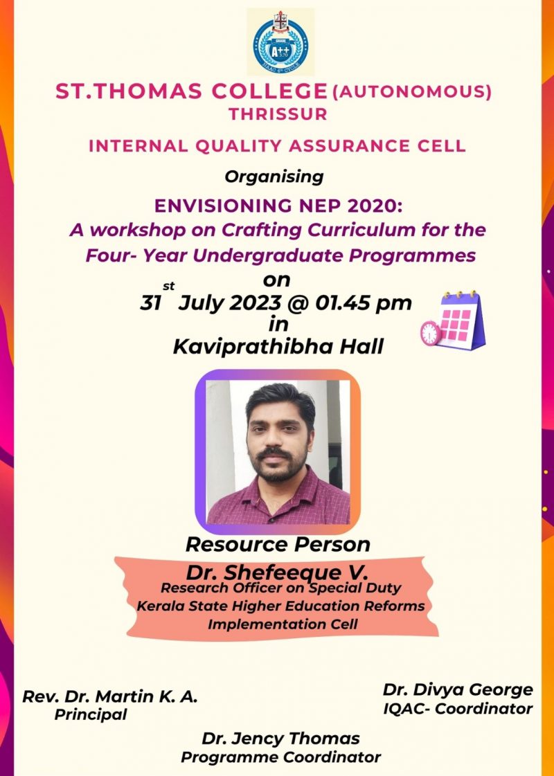 Workshop on Crafting Curriculum for the Four-Year Undergraduate Programmes - St Thomas College ...