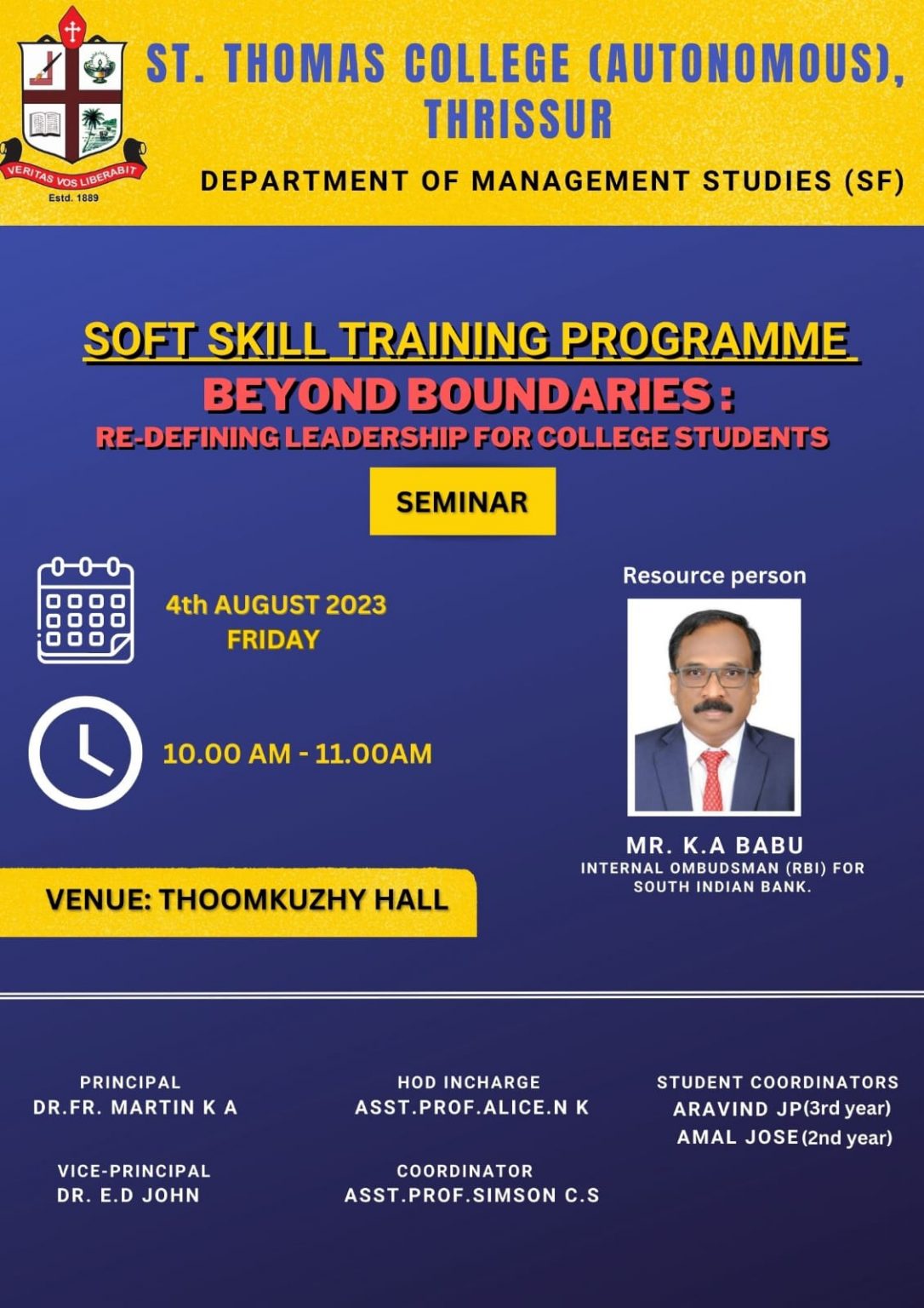 SOFT SKILL TRAINING PROGRAMME - St Thomas College (Autonomous)
